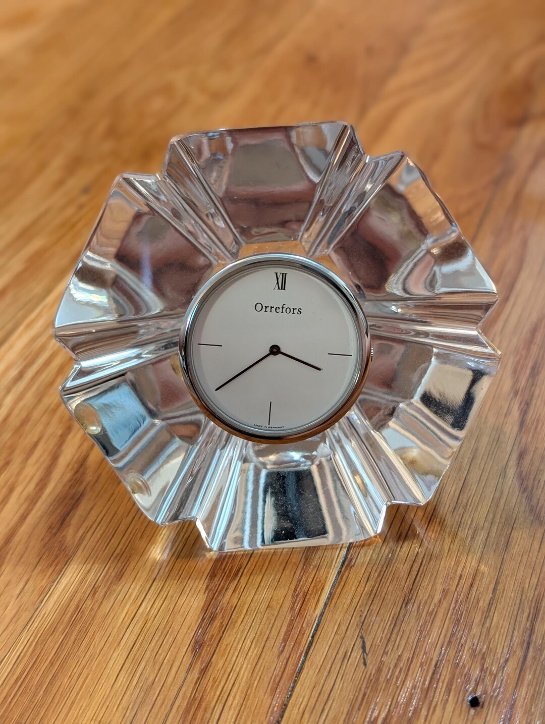 Vtg Orrefors Sweden Orion Lead Crystal Art Glass Desk Clock Paperweight ...