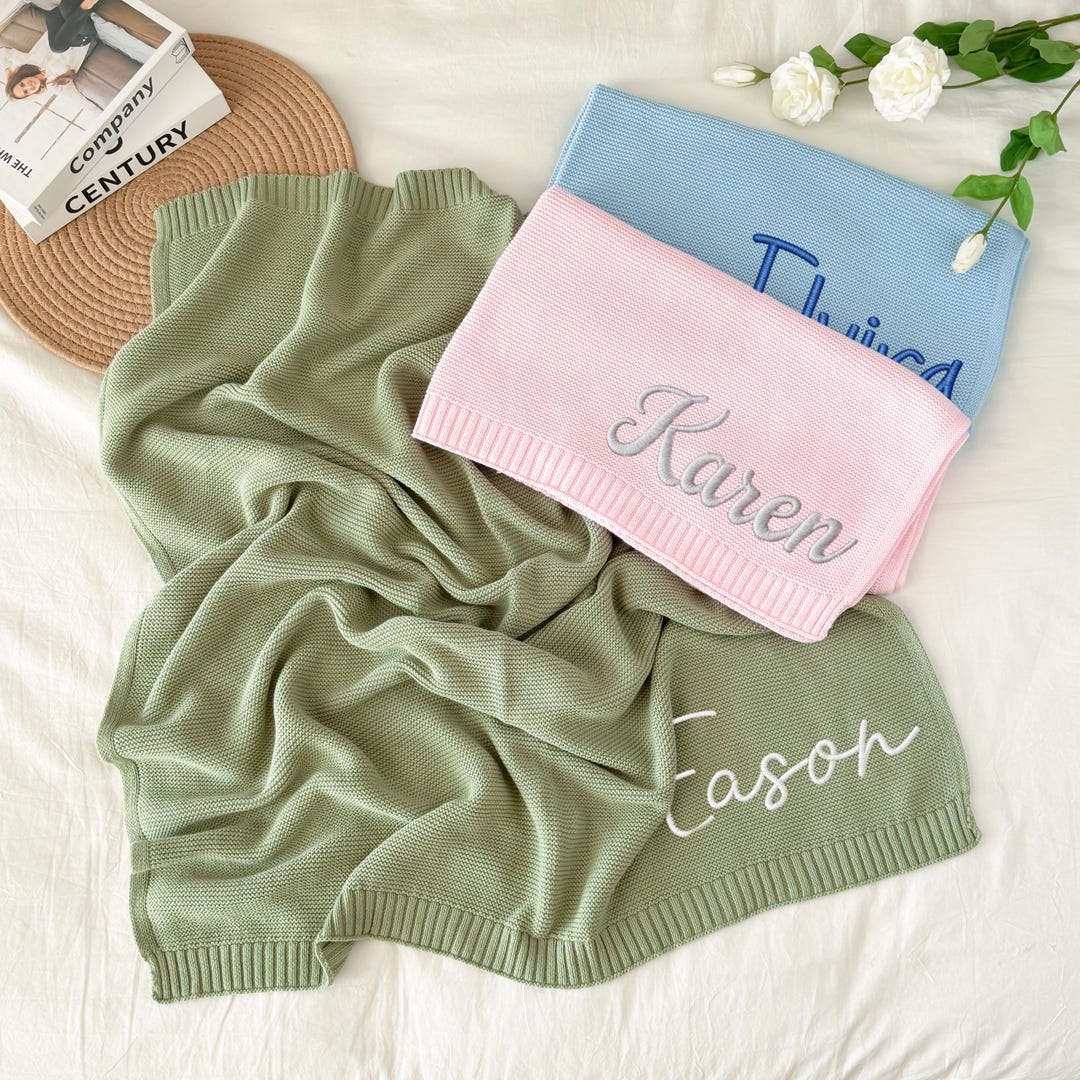Personalized Embroidered Knit Baby Blanket/ Custom Baby Name Blanket ...