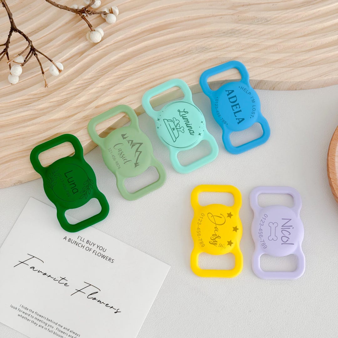 Personalized Pet AirTag Collar Holder/ Slide on Dog Name Tag/ Silicone ...