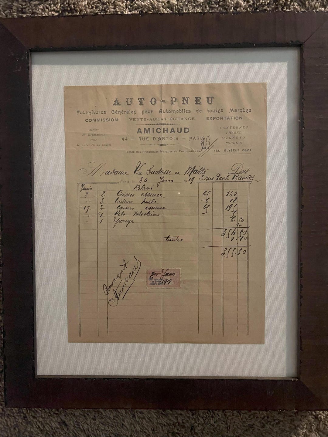 Authentic French Purchase Receipt, Framed (early 1900s) - Etsy