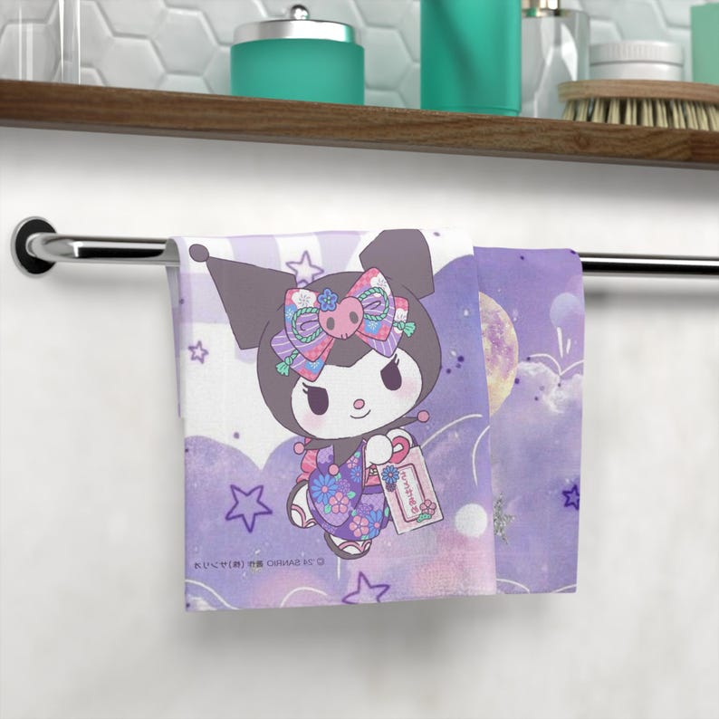 Kuromi Sanrio Character Winter Purple Face Towel | Cute Bath Washcloth ...