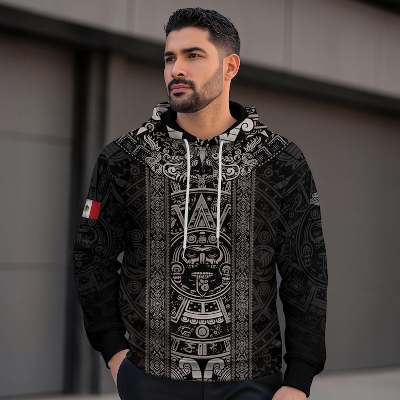 Mexico Hoodie 2025, Mexican Clothes Men With Aztec Art, Mexican Flag ...