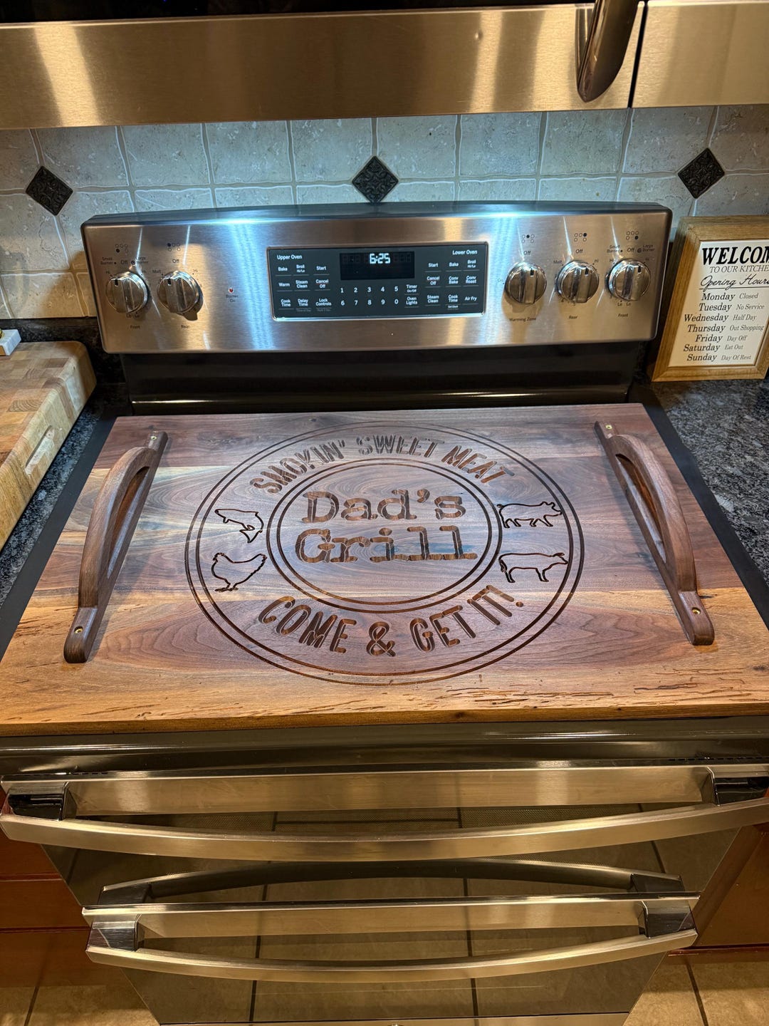 Personalized Hardwood Stove Top Cover – Grill Caddy, Farmhouse Kitchen ...
