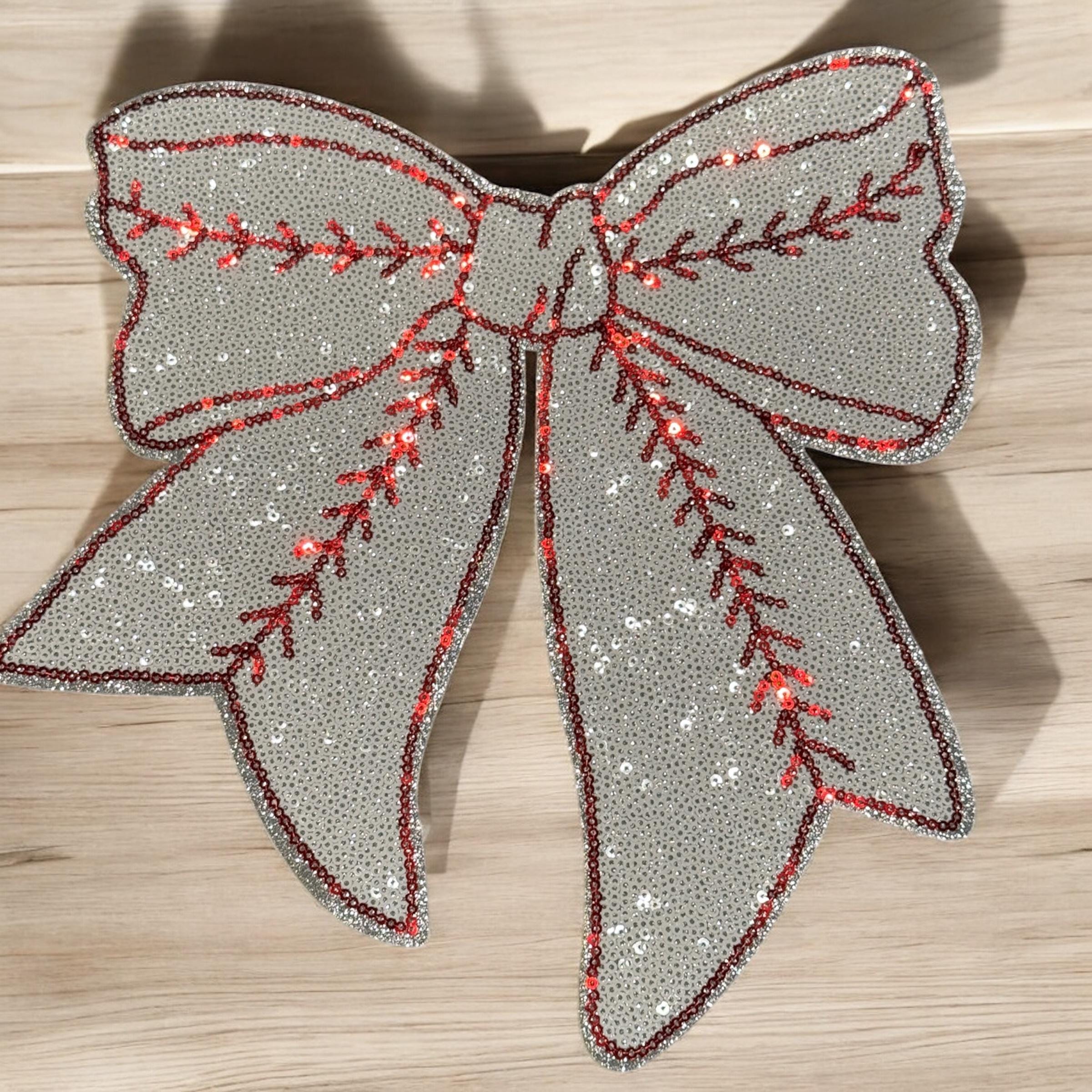 Baseball Glitter Bow Patch – 11" Sequined Chenille Patch With Sparkling ...