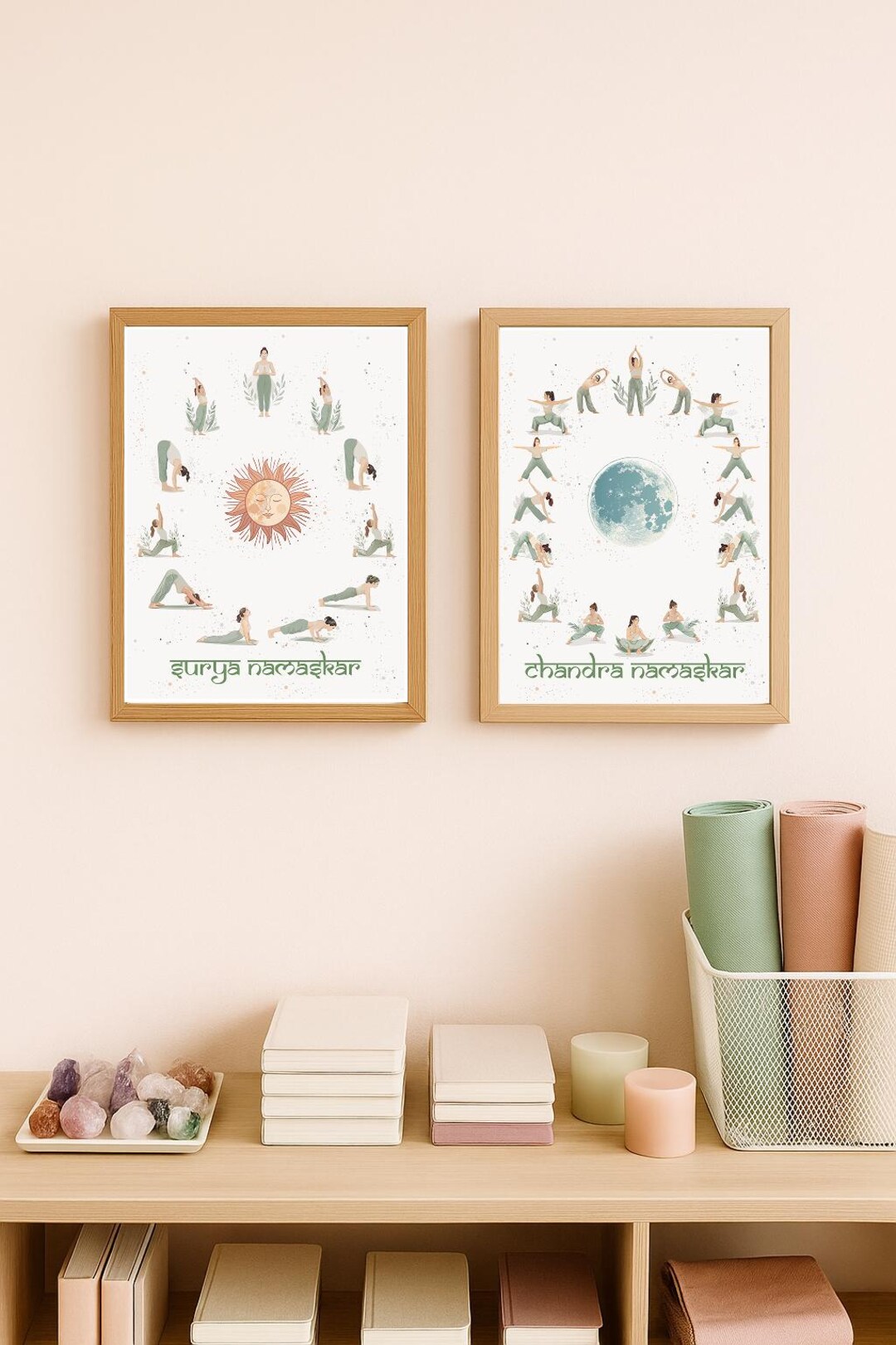 Sun & Moon Salutations Yoga Poster Set - Surya and Chandra Namaskar ...