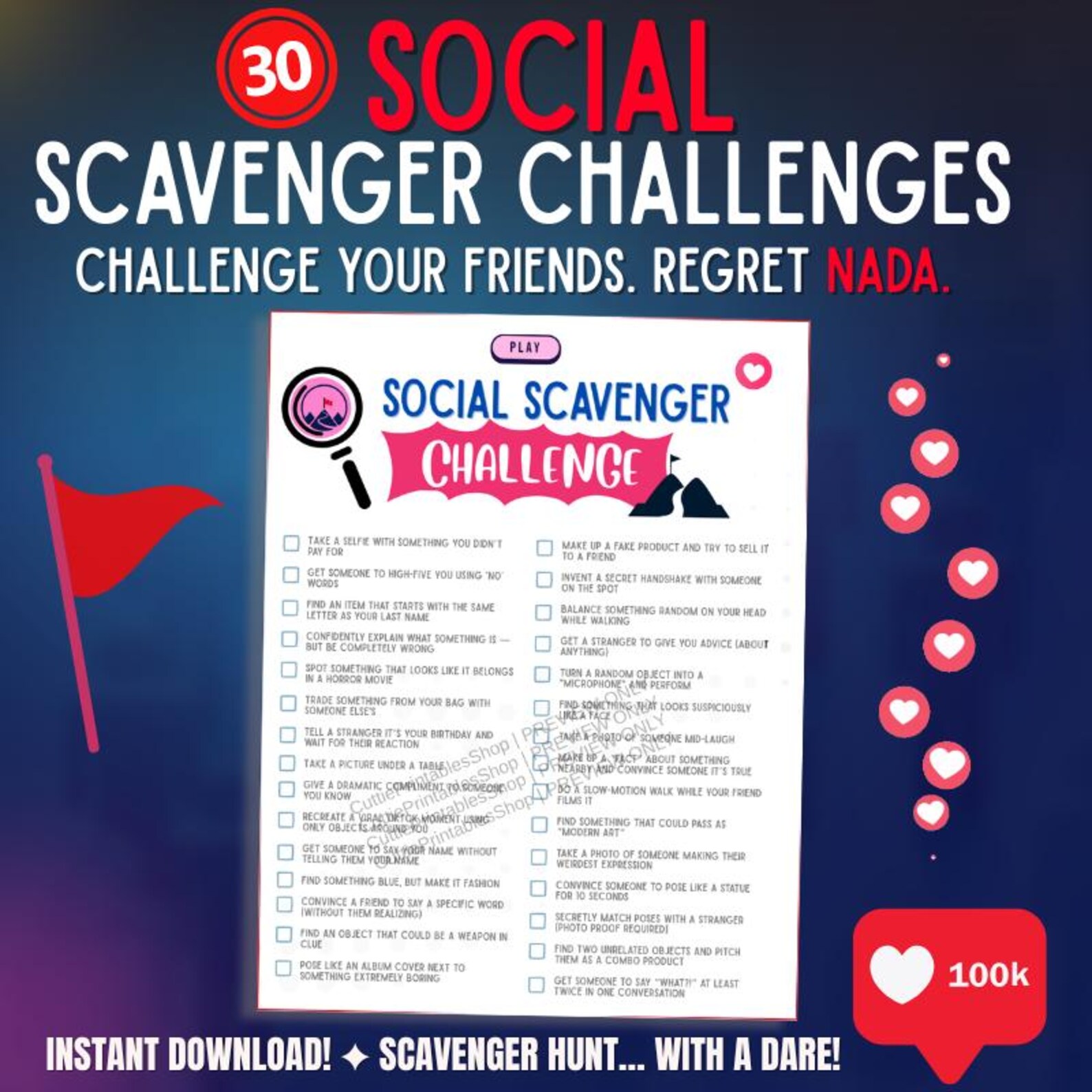 Social Scavenger Challenge: Printable Party Game for Teens & Adults ...