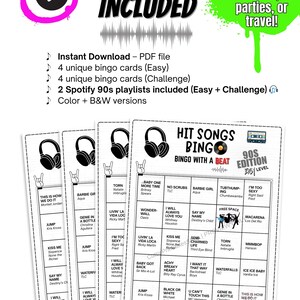 Hit Songs Bingo – 90s Edition – Printable Music Game for Parties, Road ...