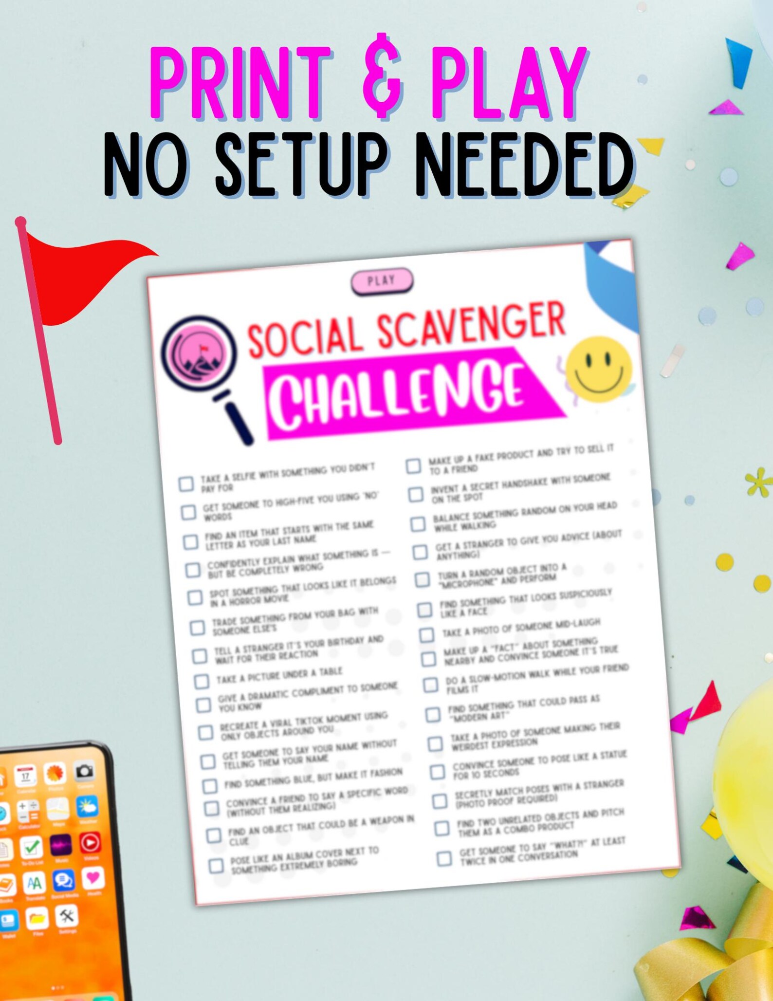 Social Scavenger Challenge: Printable Party Game for Teens & Adults ...