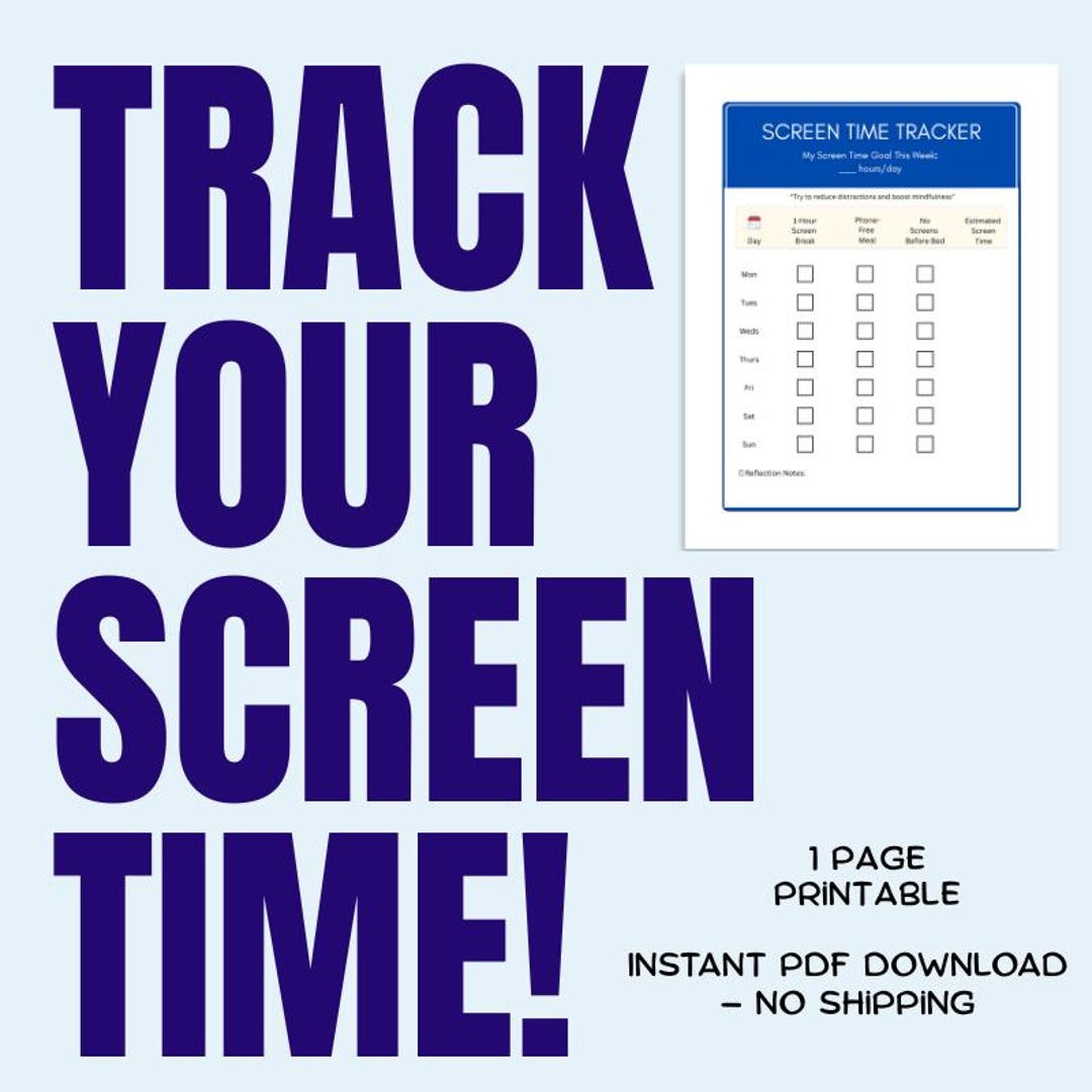 Screen Time Tracker Printable for Kids – Color & BW PDF + Editable ...