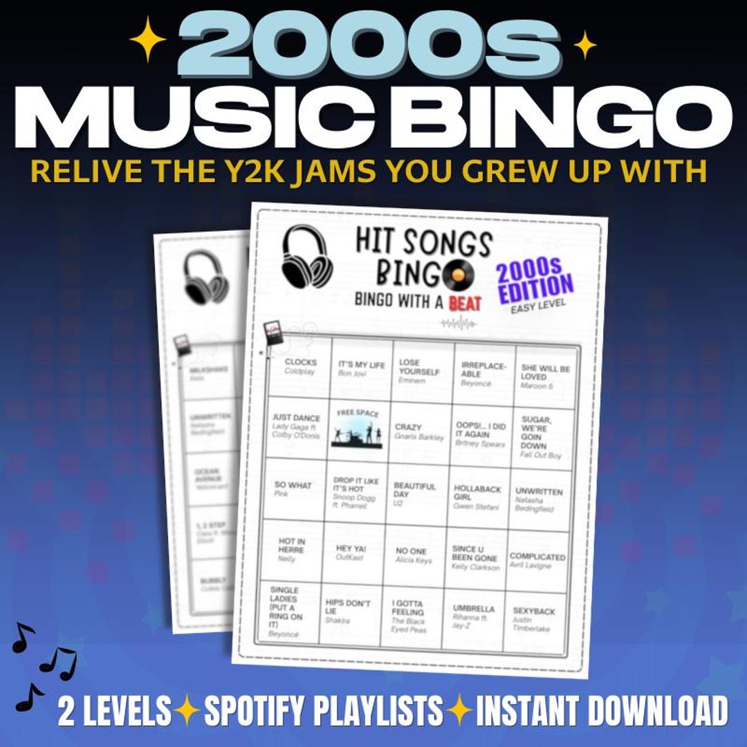 2000s Music Bingo Game: Printable Throwback Party Game With Spotify ...