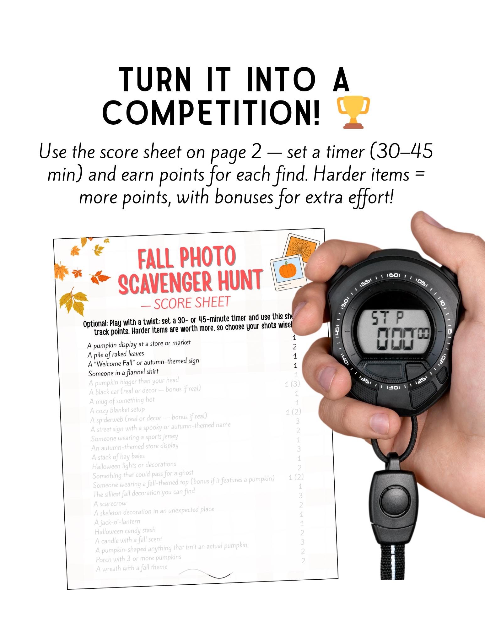 Fall Photo Scavenger Hunt Printable – Autumn Game With Score Sheet ...