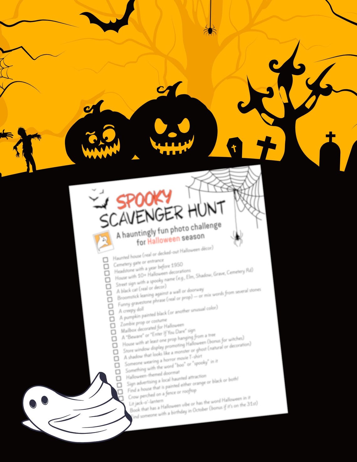 Spooky Halloween Photo Scavenger Hunt | Printable Party Game With Score ...