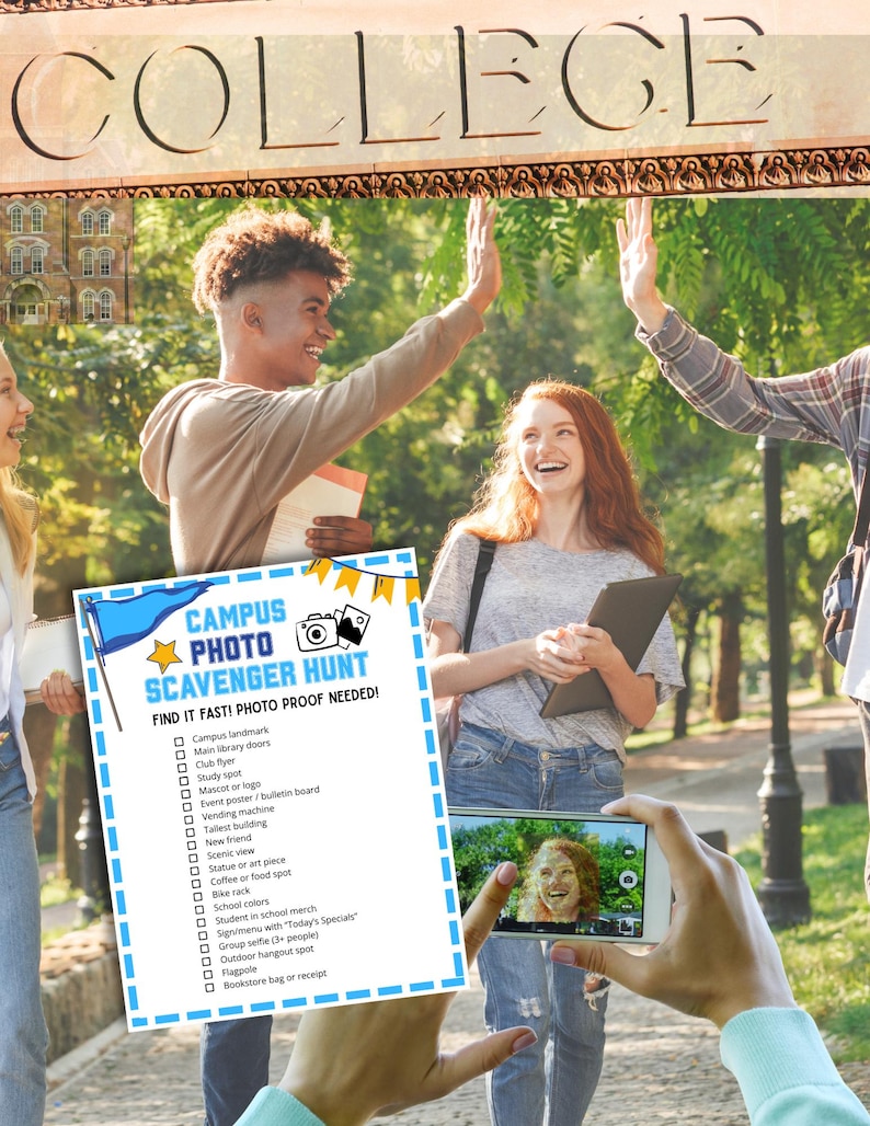 Campus Scavenger Hunt Game | Printable Photo Challenge for College ...