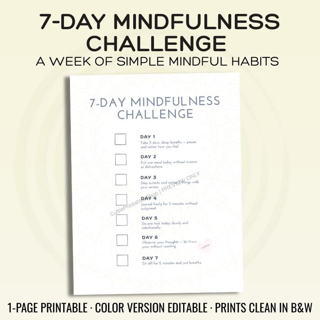 7-day Mindfulness Challenge – Printable Daily Habit Tracker PDF ...
