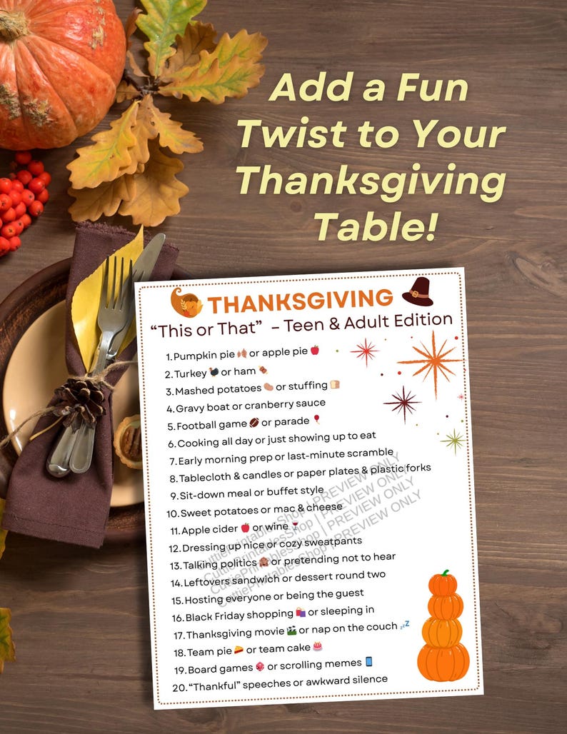 Thanksgiving This or That Game – Printable Party Game (instant Download ...