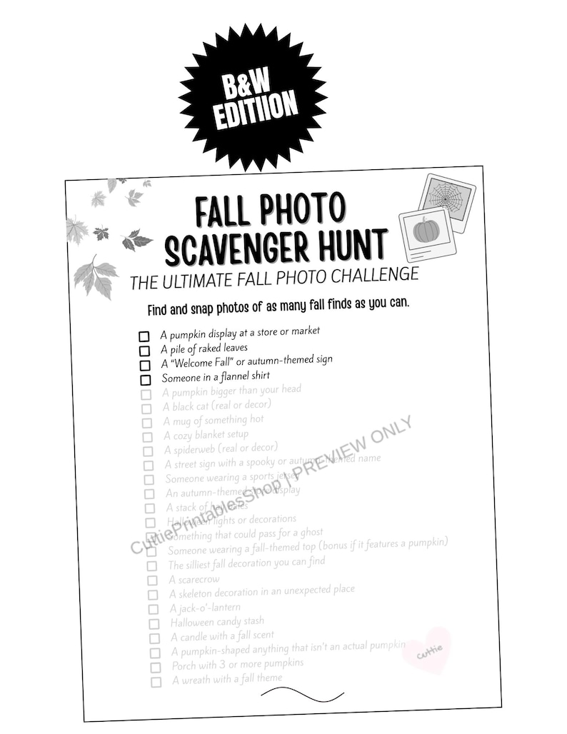 Fall Photo Scavenger Hunt Printable – Autumn Game With Score Sheet ...