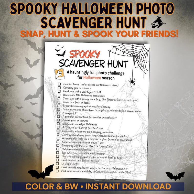 Spooky Halloween Photo Scavenger Hunt – Printable Game With Score Sheet ...