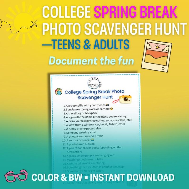 College Spring Break Photo Scavenger Hunt | Spring Break Photo ...