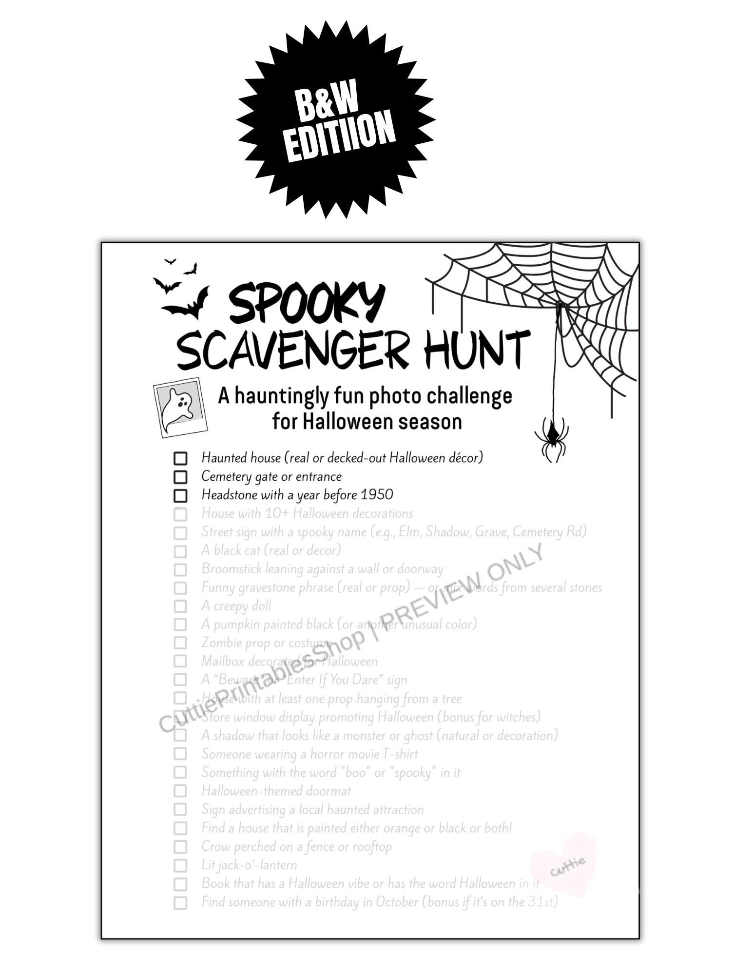 Spooky Halloween Photo Scavenger Hunt – Printable Game With Score Sheet ...