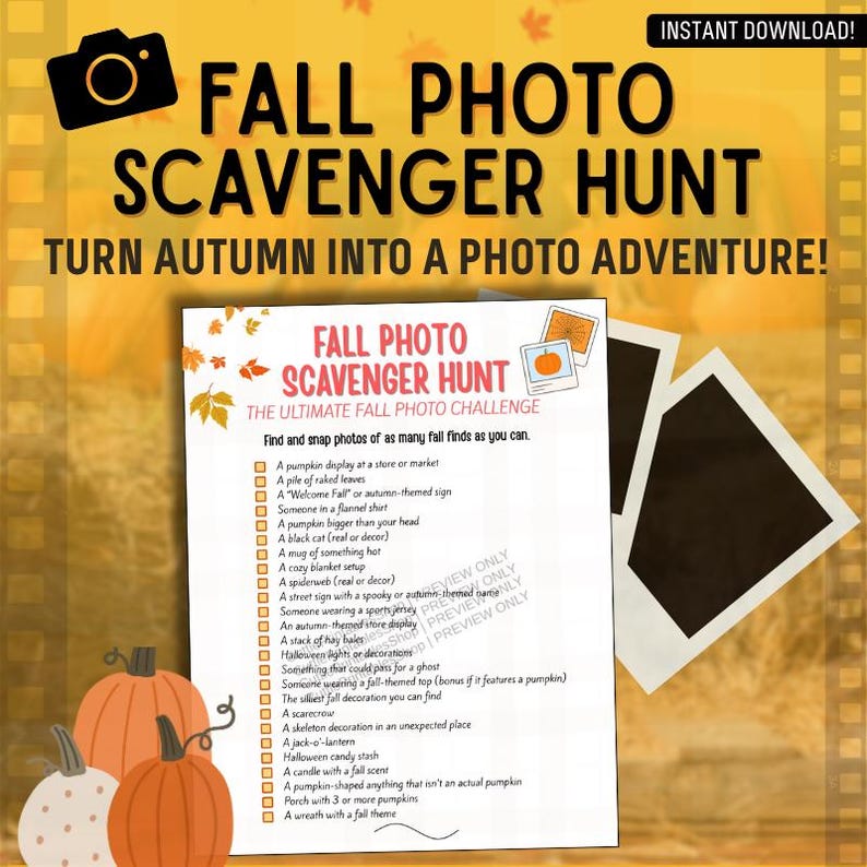 Fall Photo Scavenger Hunt Printable – Autumn Game With Score Sheet ...
