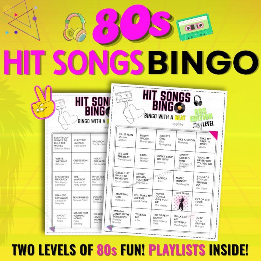 80s Music Bingo Game: Printable Party Game With Playlist (PDF Download ...