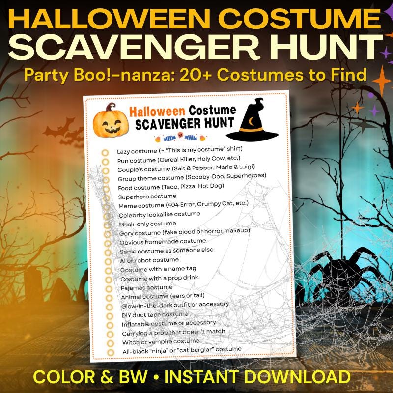 Halloween Costume Scavenger Hunt – Printable Party Game for Teens ...
