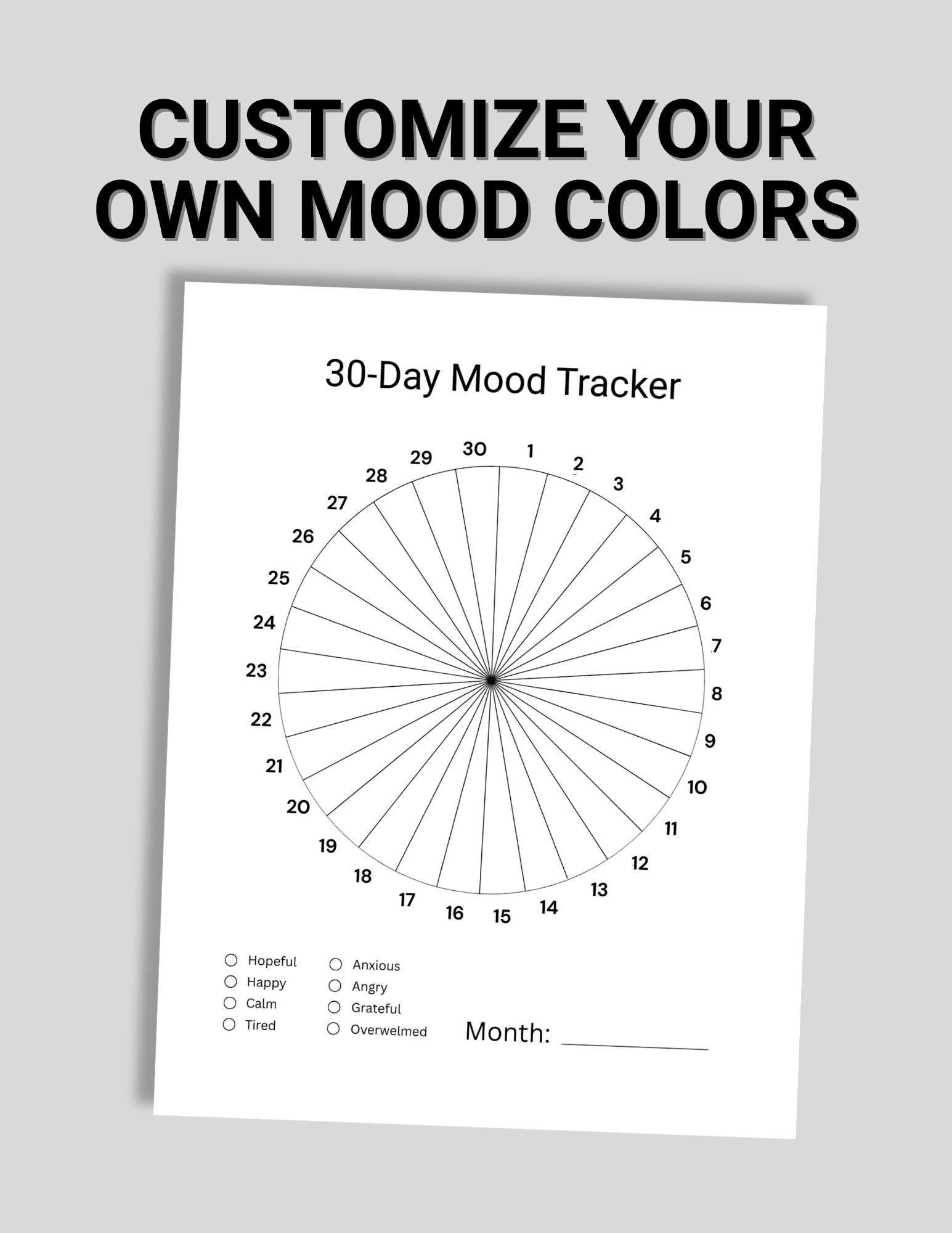 30-day Mood Tracker Printable: Daily Emotion Chart (color + B&W PDF ...