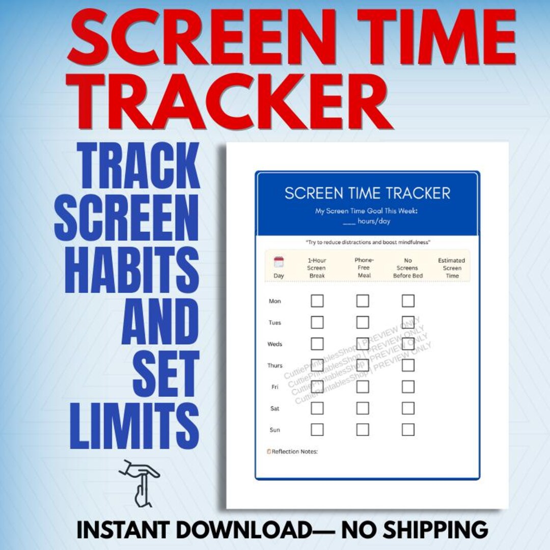 Screen Time Tracker Printable: Daily Device Use Log & Limit Chart ...