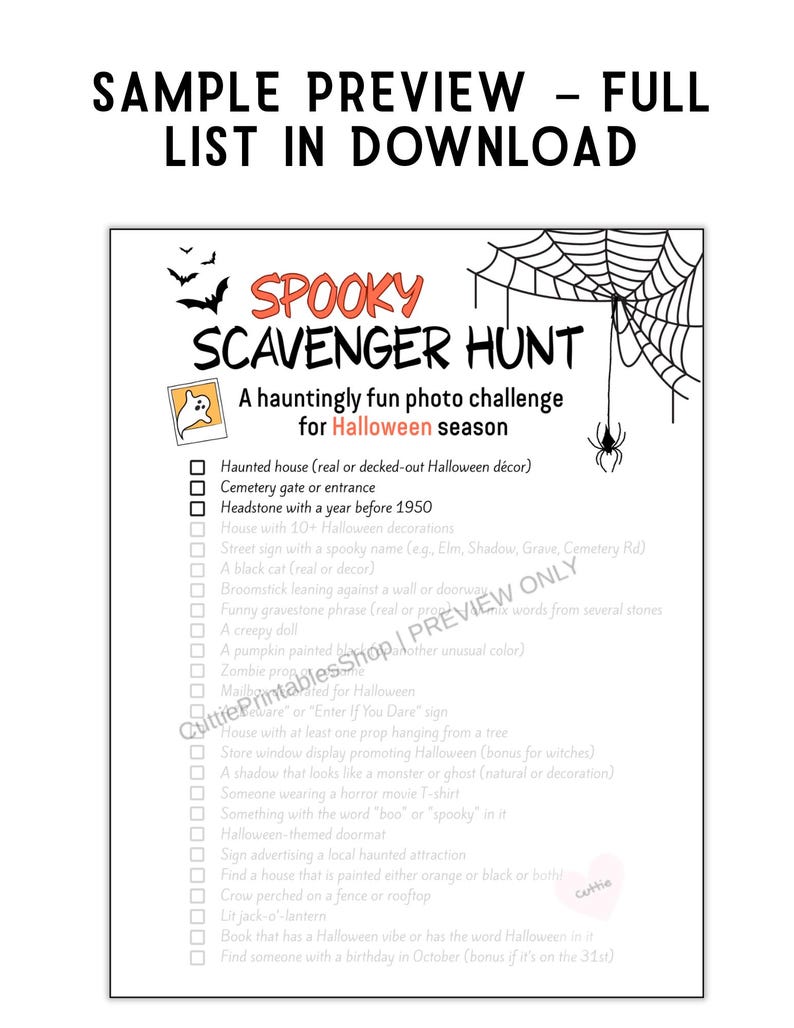 Spooky Halloween Photo Scavenger Hunt – Printable Game With Score Sheet ...