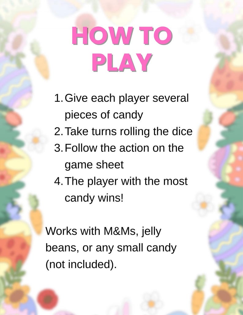 Easter Candy Dice Game | Family Party Activity (instant Download) - Etsy