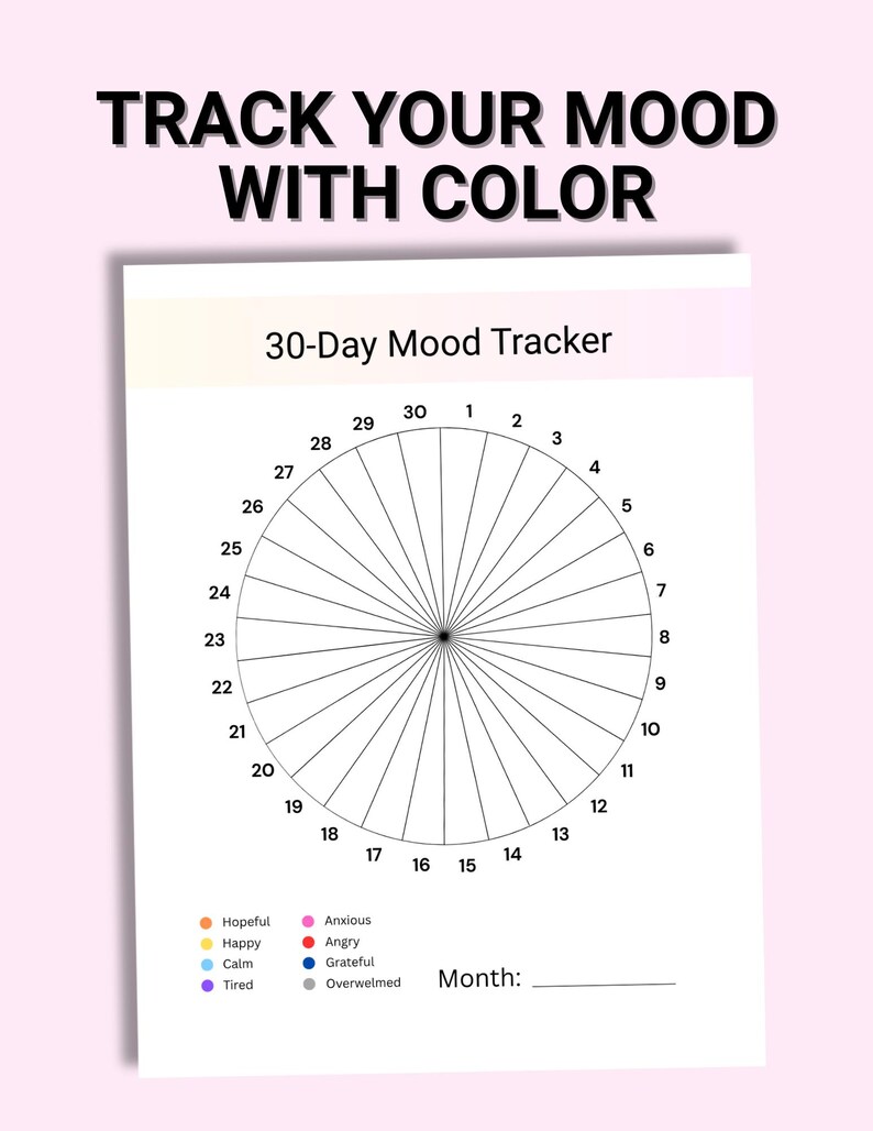 30-day Mood Tracker Printable: Daily Emotion Chart (color + B&W PDF ...