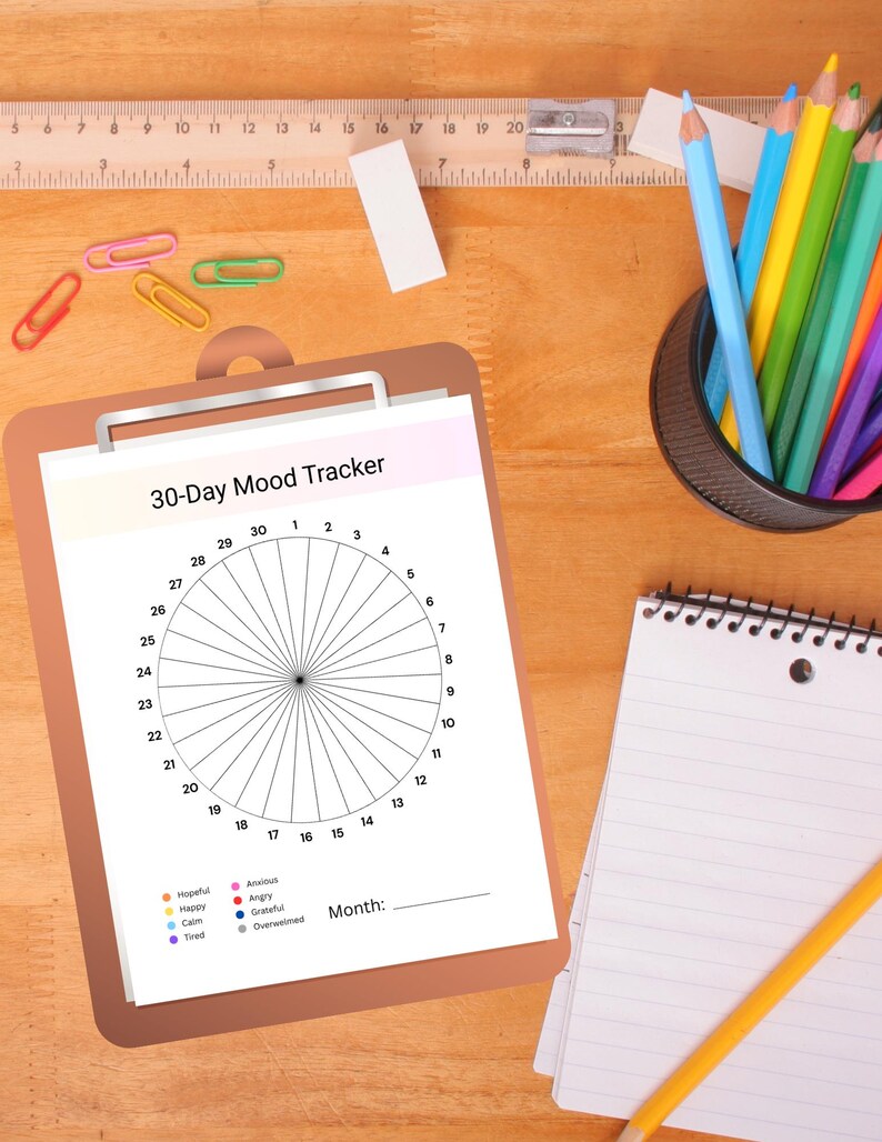 30-day Mood Tracker Printable: Daily Emotion Chart (color + B&W PDF ...