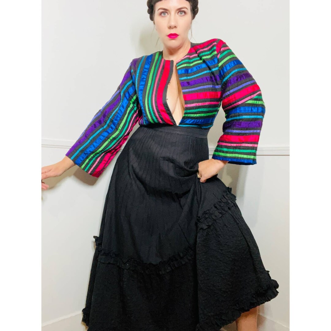 Small to Medium 1970s Vintage Ribbon Jacket and Maxi Skirt by Tachi ...