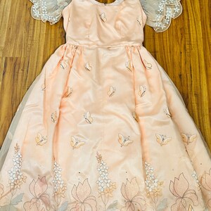 Large 1980s Vintage Peach Embroidered Fairytale Gown by Jessica Agar ...