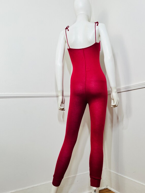 Small 1980s Vintage Raspberry Knit Unitard Dancewear … - Gem