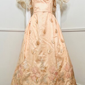 Large 1980s Vintage Peach Embroidered Fairytale Gown by Jessica Agar ...