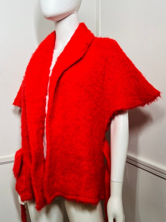 Small to Large 1960s Vintage Red Fuzzy Mohair Belted … - Gem