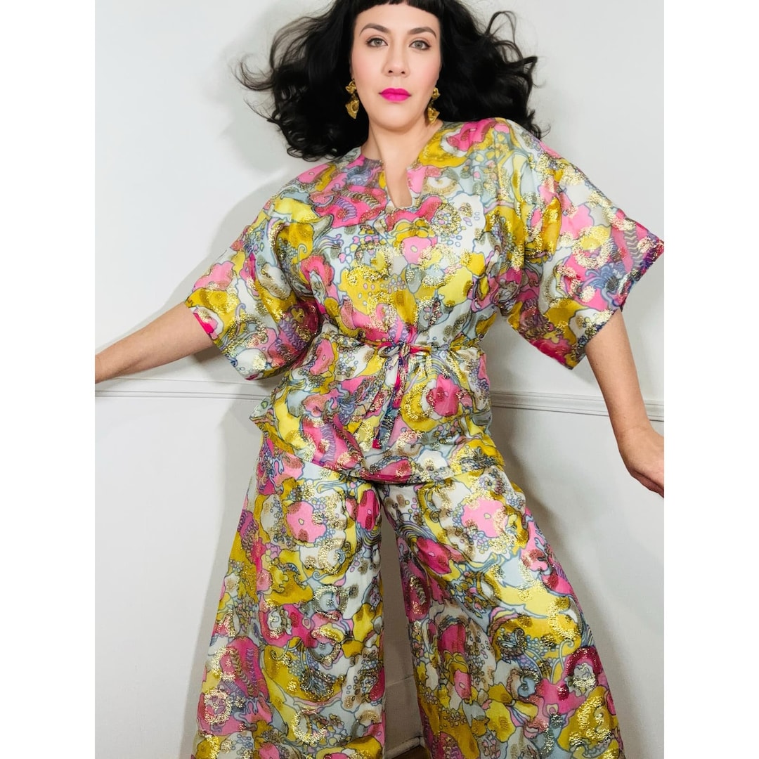 Extra Large 1960s Vintage Psychedelic Brocade Tunic and Palazzo Pants ...