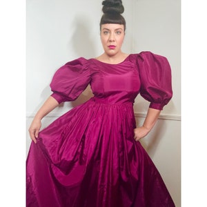 Medium 1980s Vintage Magenta Puff Sleeve Party Dress - Etsy