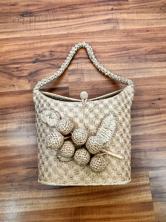 1960's Vintage Gold Metallic Thread and Raffia Woven … - Gem