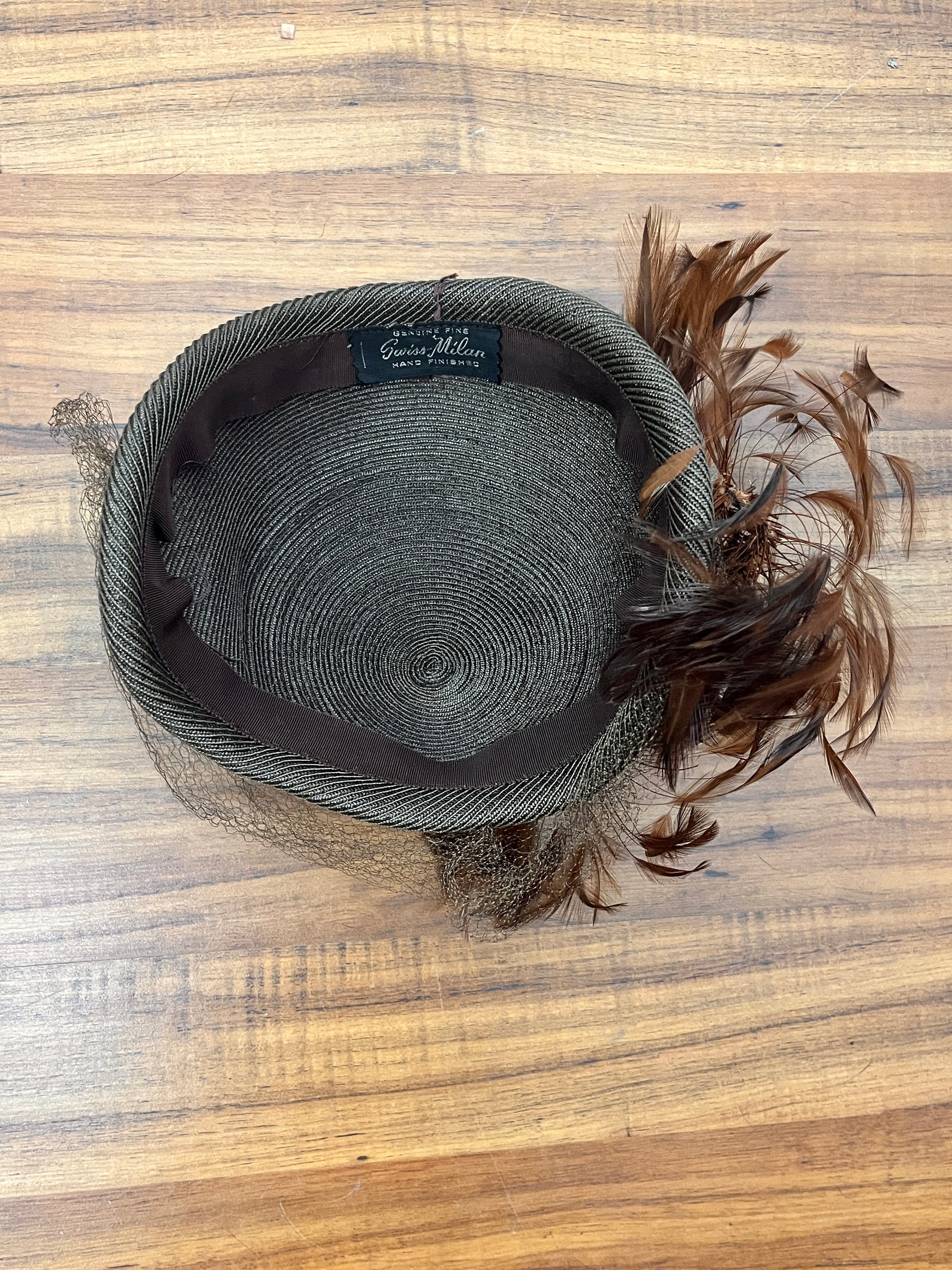 1950s Vintage Olive Green Straw Hat With Feathers Spray and Veil by ...