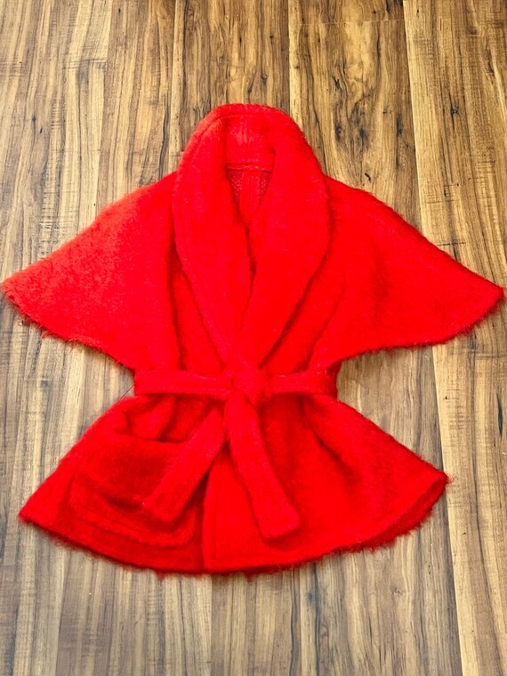 Small to Large 1960s Vintage Red Fuzzy Mohair Belted … - Gem