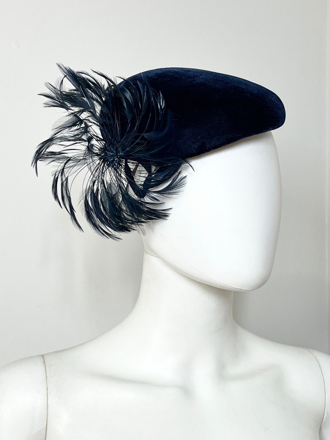 1950s Vintage Midnight Blue Velvet Feathered Fascinator Hat - Etsy