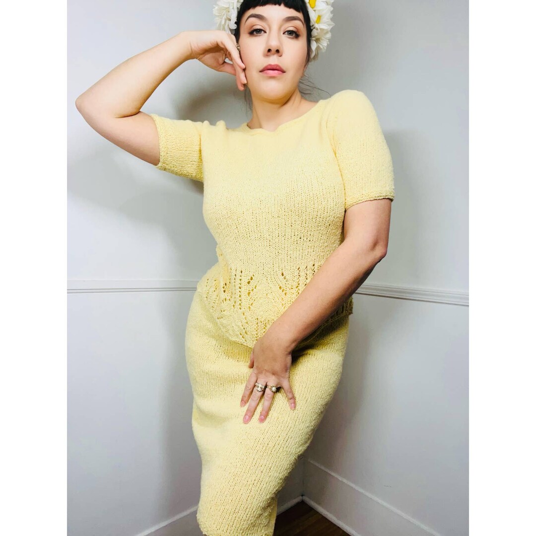 Large 1960s Vintage Lemon Knit Top and Skirt Set - Etsy