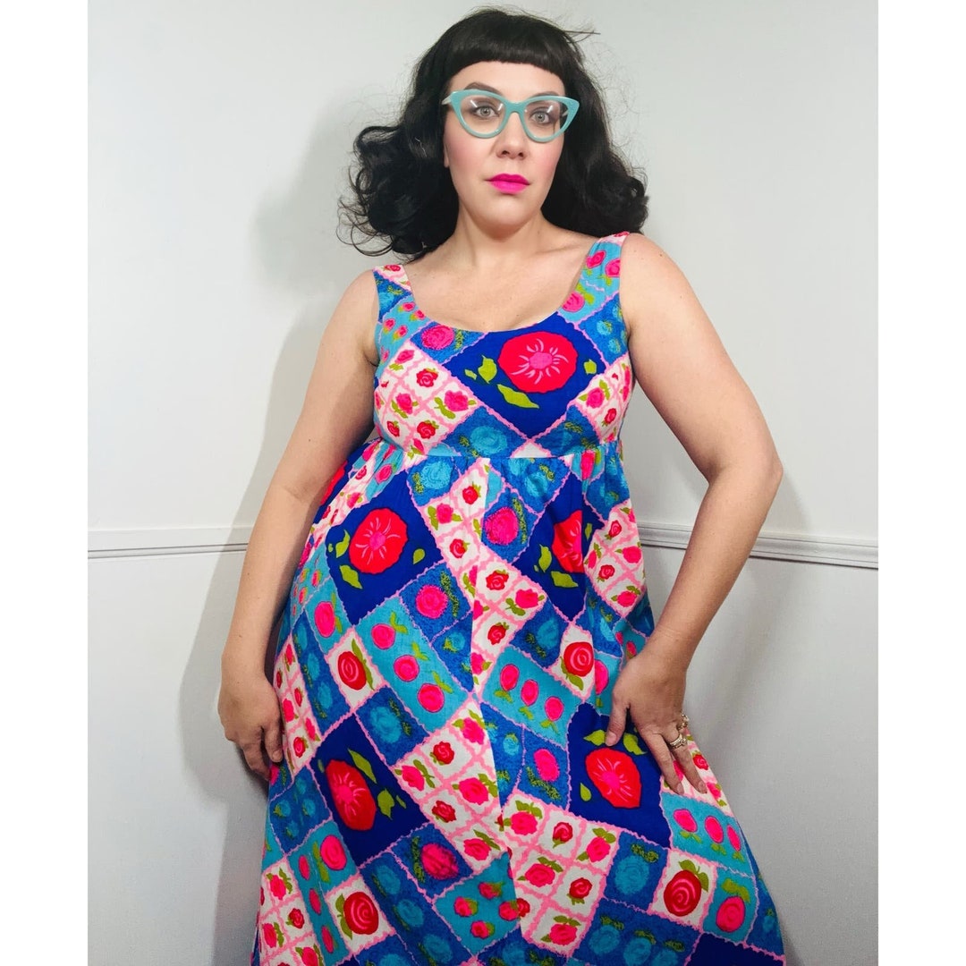 Medium 1960s Vintage Neon Floral Cotton Maxi Dress - Etsy