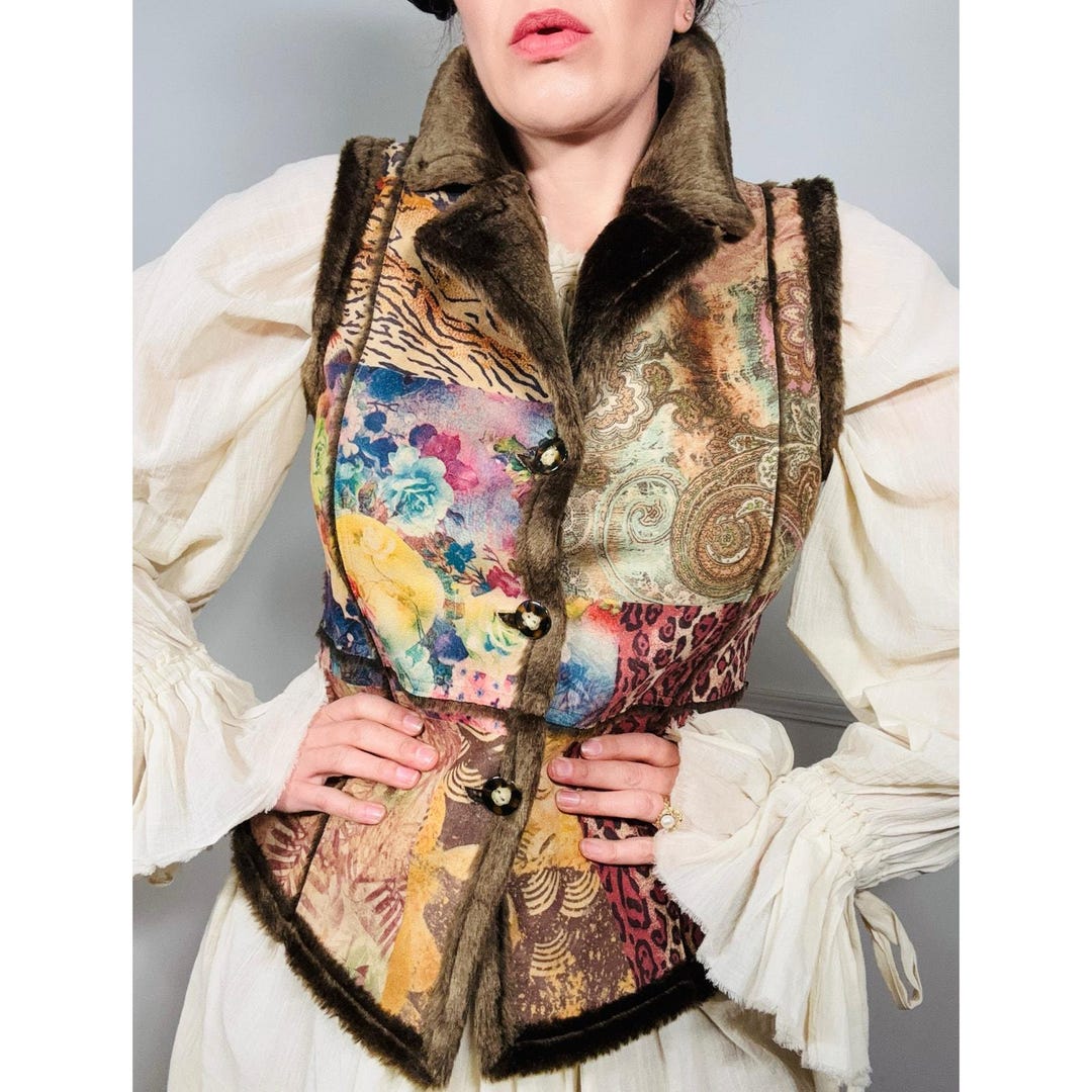 Small Y2K Vintage Mixed Print Faux Fur Lined Vest by Weavz - Etsy