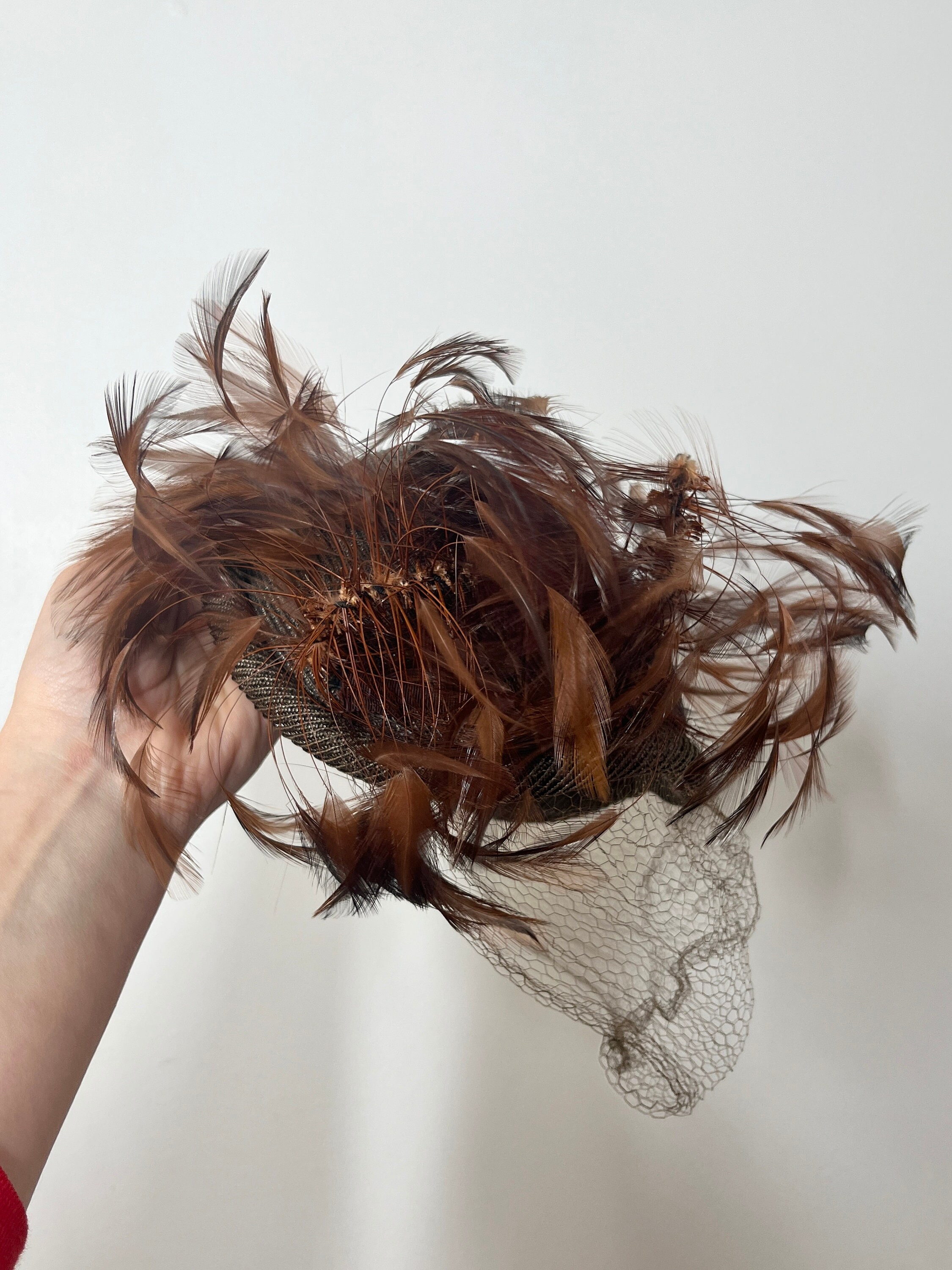 1950s Vintage Olive Green Straw Hat With Feathers Spray and Veil by ...