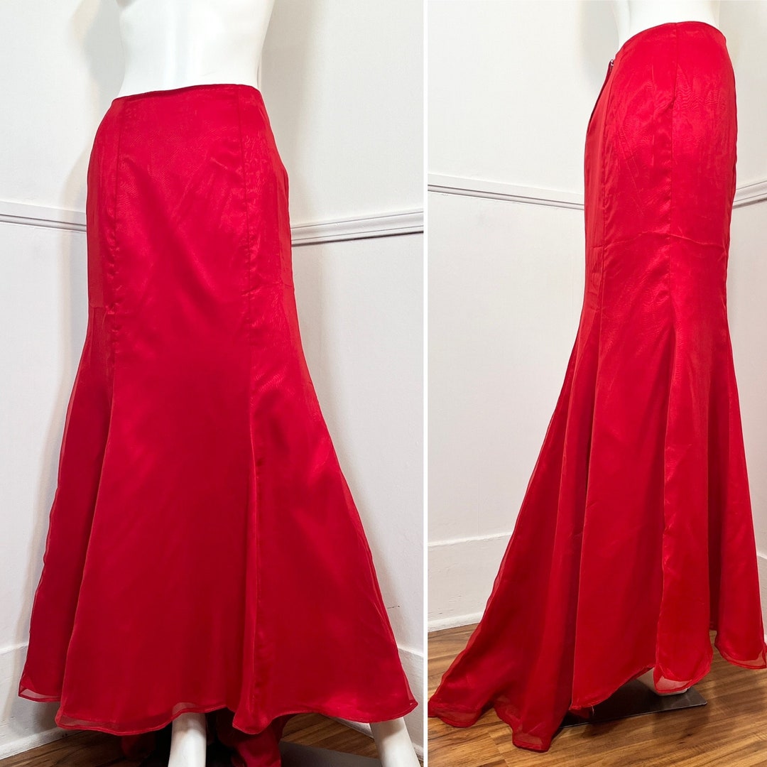 Small 27 Waist Y2K Vintage Red Fishtail Hem Evening Skirt - Etsy