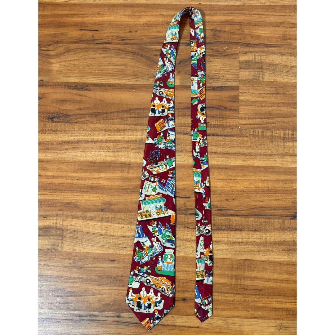 1960s Vintage Novelty "american Scene Friday A Work Day" Print Tie by ...