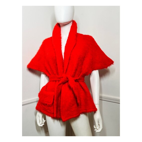 Small to Large 1960s Vintage Red Fuzzy Mohair Belted … - Gem